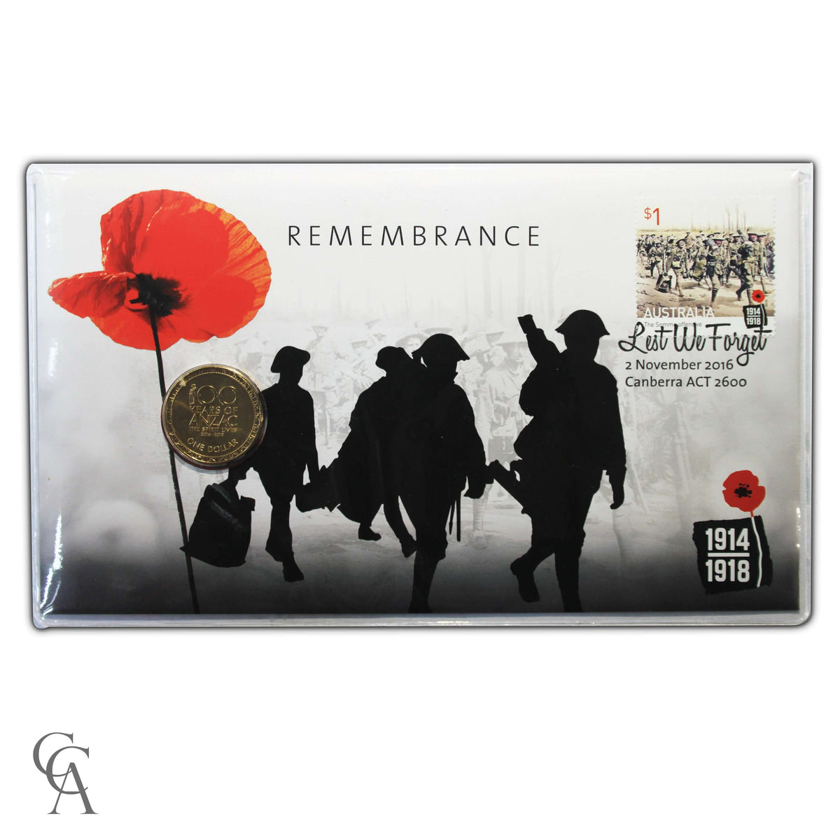 2016 $1 Remembrance Day 100 Years of ANZAC Postal Numismatic Cover PNC